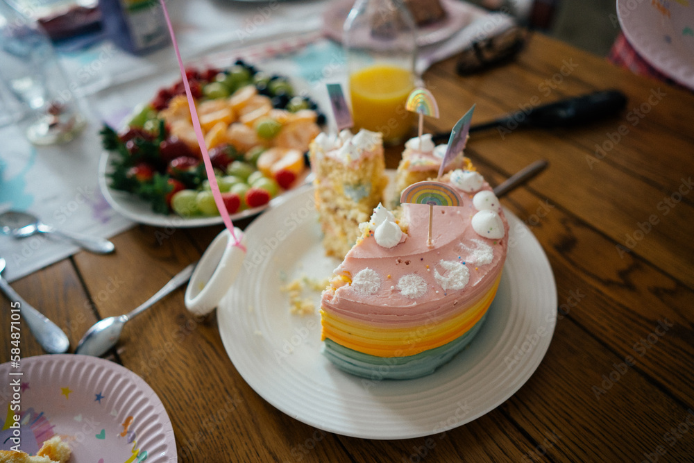 Birthday cake with colorful decoration Stock Photo | Adobe Stock