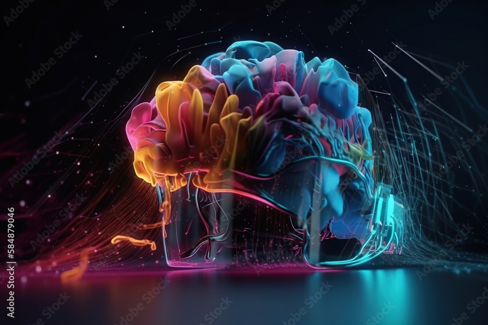 A Computer Generated Image Of A Human Brain With Colorful Lines And ...