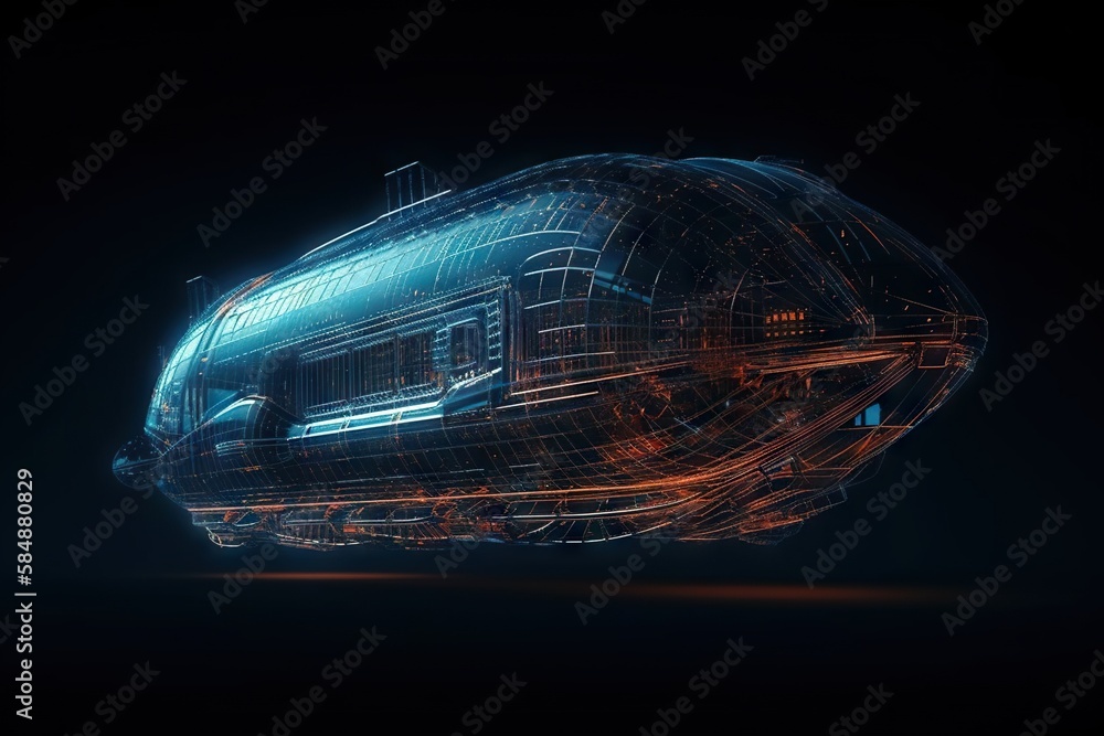 A Futuristic Car With A Glowing Tail And Wheels In The Dark Deep Sea ...