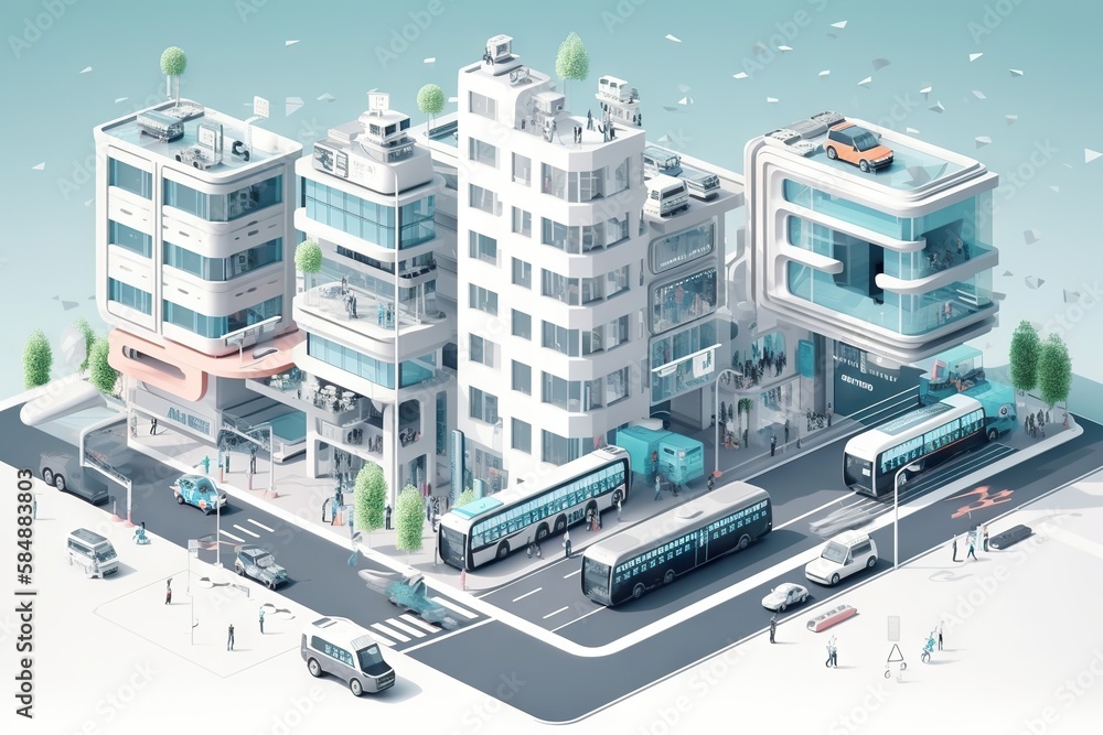 A City With A Bus And Cars On The Street And A Bus Stop Bus Station ...