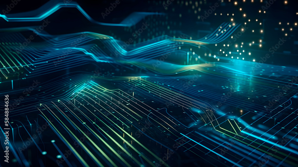 Futuristic technology wallpaper with digital waves and circuit board ...