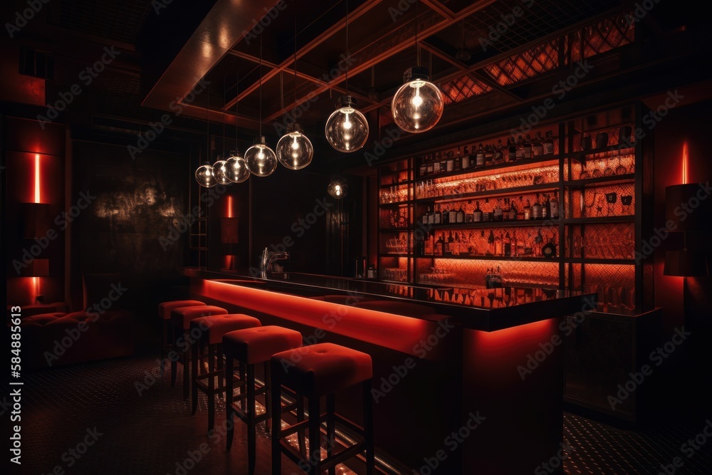 Red Interior Of Luxury Nightclub Restaurant Lounge Bar Ai Generated