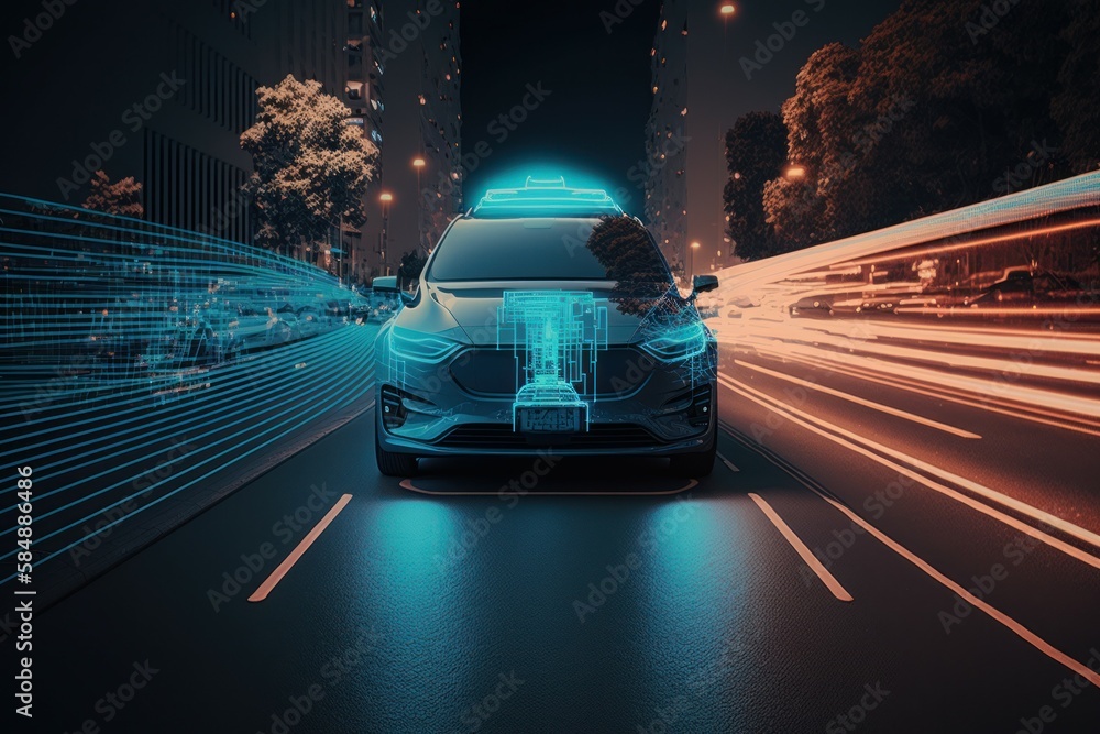 The concept of a modern electric car with autopilot. AI generated ...