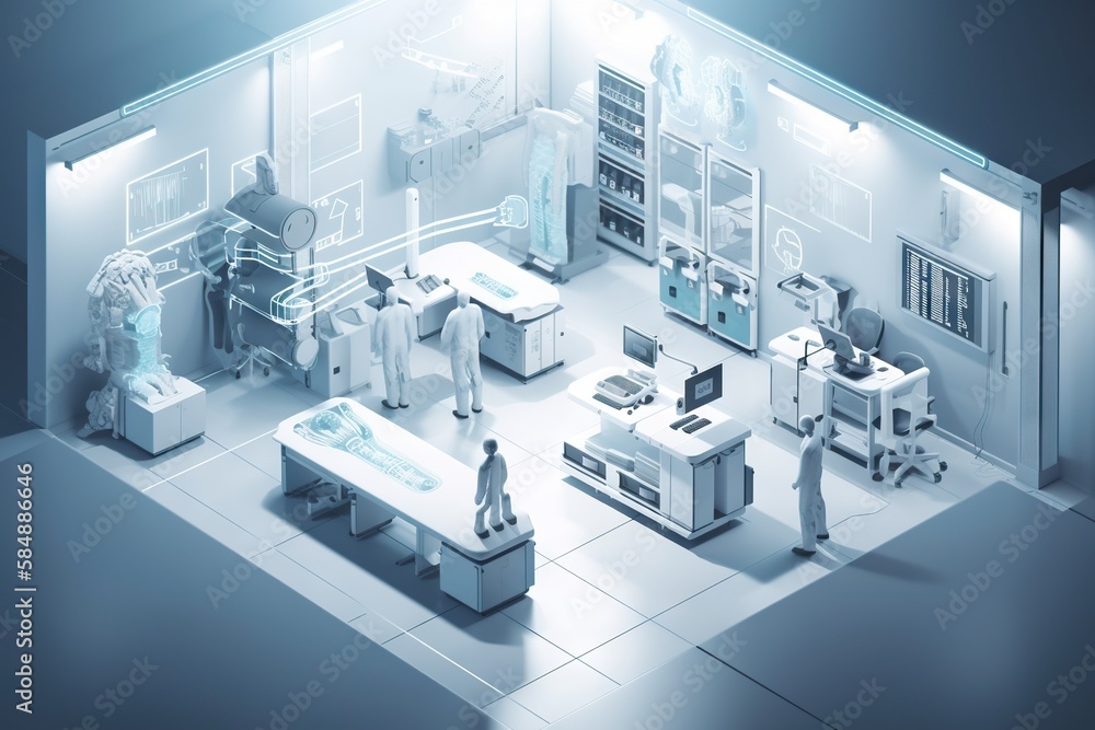 A Hospital Room With Medical Equipment And Medical Staff In It ...