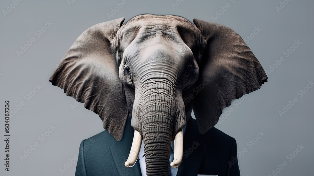 Elephant in suit: Studio Shot of a Elephant in Business clothes, Mixing ...