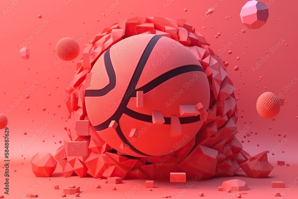 A Basketball Ball Is Breaking Through A Wall With A Pink Background ...