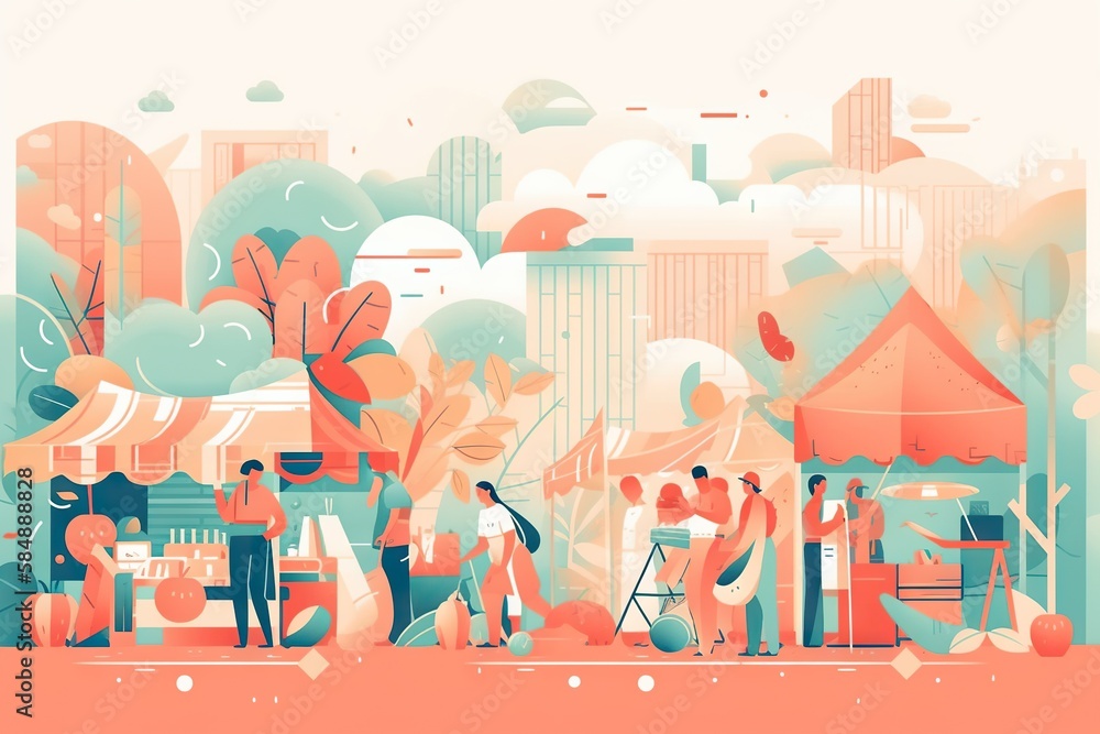 A Group Of People Sta nding Around A Park With Trees And Buildings Farm ...