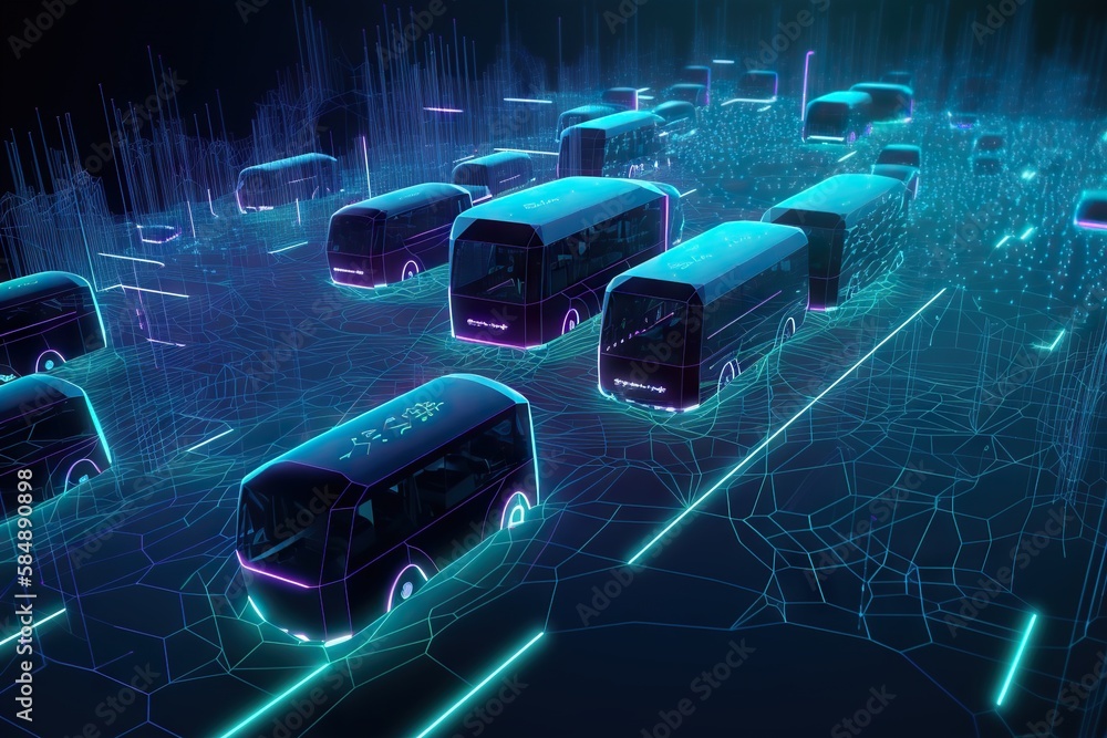 A Futuristic City With A Lot Of Buses In It's Lanes Bus Station ...