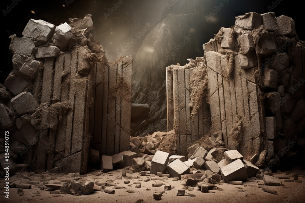 A Large Pile Of Rubble Next To A Giant Rock Formation In A Cave Lunar ...