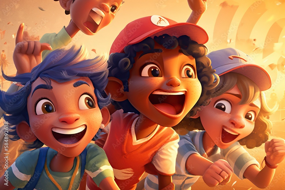 A Group Of Children Standing Next To Each Other In Front Of A Yellow ...