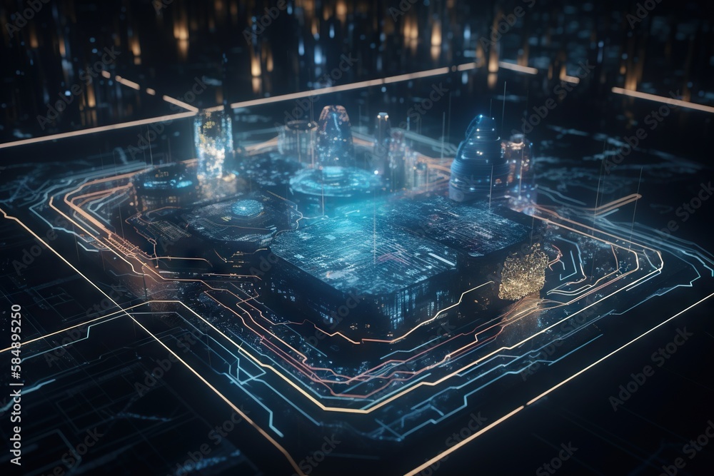 A Futuristic Computer Artwork With A Blue Light In The Middle Of It ...