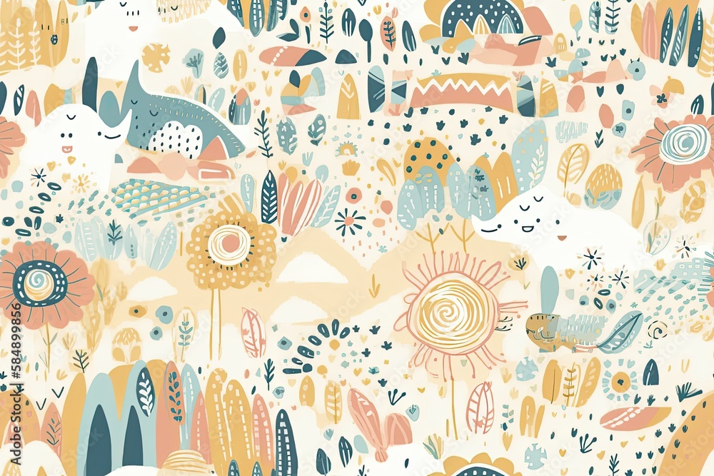 Lovely baby neutral bohemian seamless pattern. Boho rainbows for baby ...