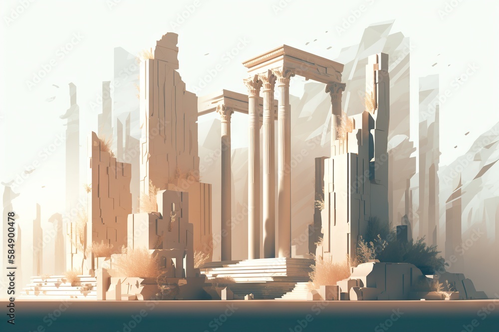 A Digital Painting Of A City With Columns And A Clock Tower Ancient ...