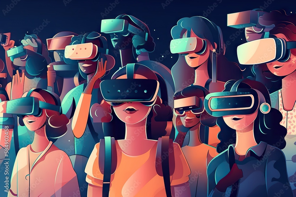 A Group Of People Wearing Virtual Glasses In A Crowd Of People ...