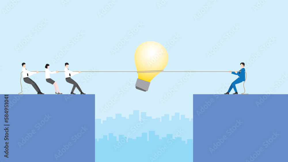 Business idea competition concept. Boss vs employee. Businessmen pull a ...