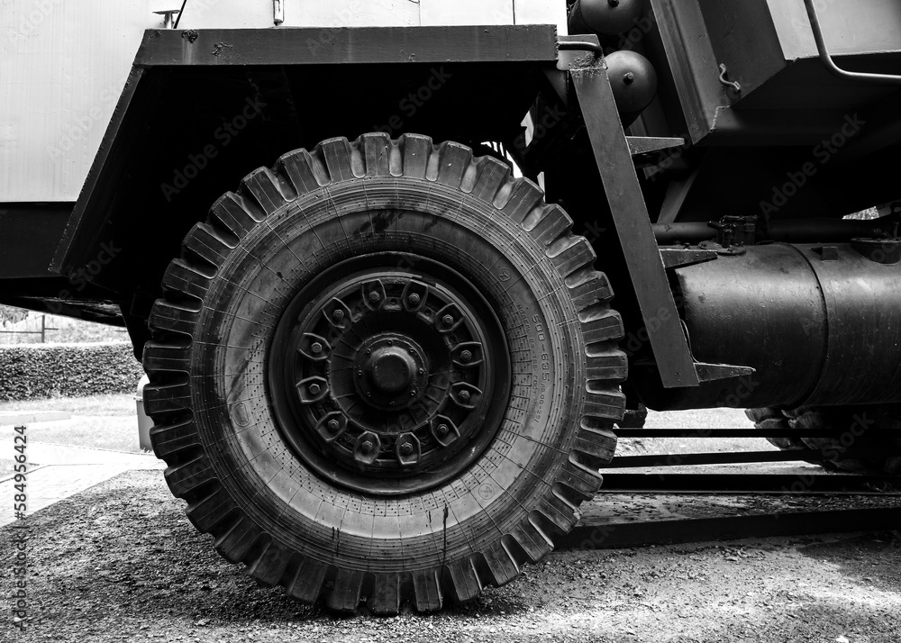 Huge wheel of a dump truck with a load capacity of 30 tons, tht was ...