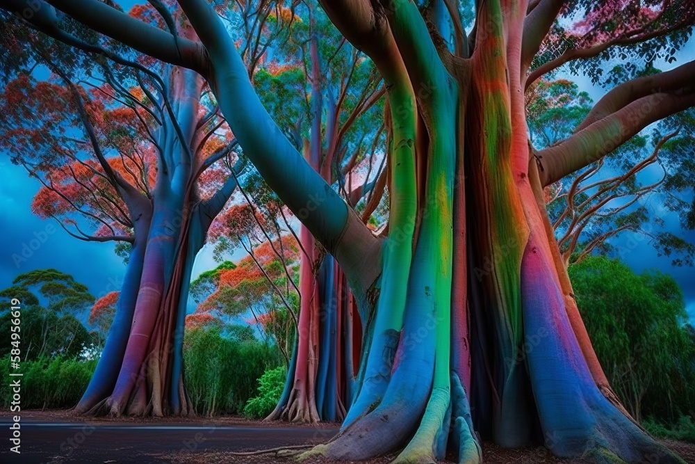 Rainbow Eucalyptus trees Stock Illustration | Adobe Stock