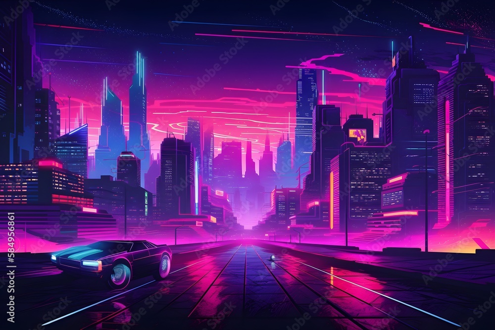 Beautiful Cyberpunk Cityscape, Glitchy Animation style | Cyberpunk ...