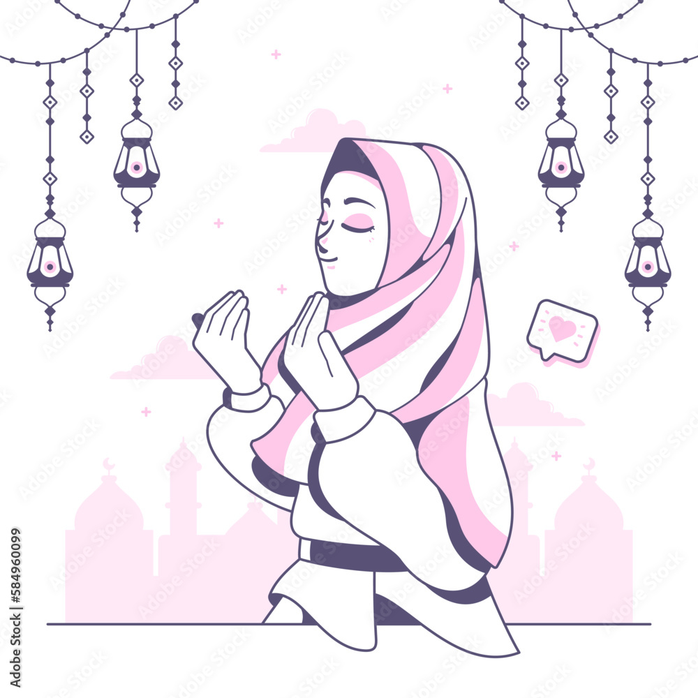 islamic muslim girl praying vector Stock Vector | Adobe Stock