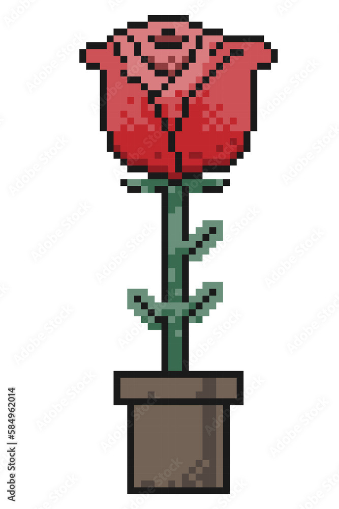 rose flower 8 bit design for stickers, logo shop, game logo, embroidery ...