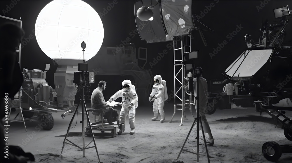staging fake moon landing in film studio, made with generative ai ...