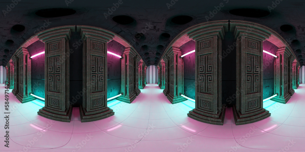 seamless HDRI map, spherical environment panorama background, cyberpunk ...