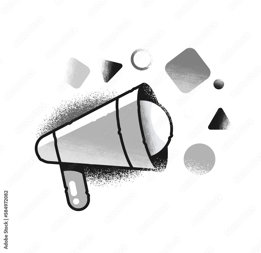 Black and white Loudspeaker illustration. Engaging with media. Stock ...