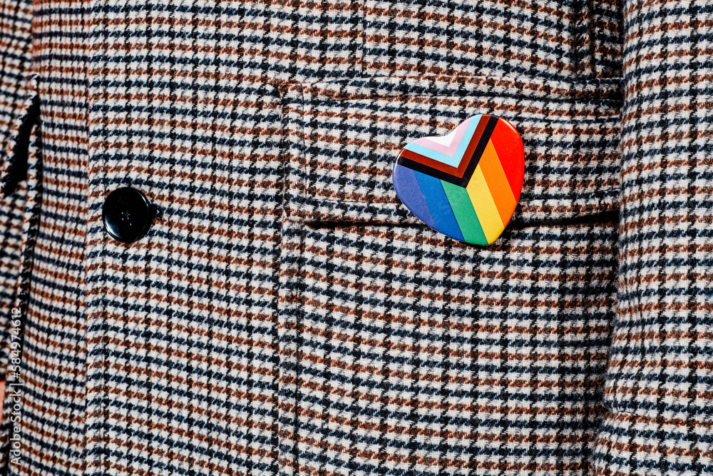 heart-shaped badge with the progress pride flag Stock Photo | Adobe Stock