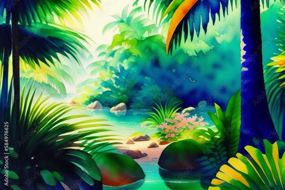 tropical jungle background, Background Concept artwork digital art Illustration wallpaper ...