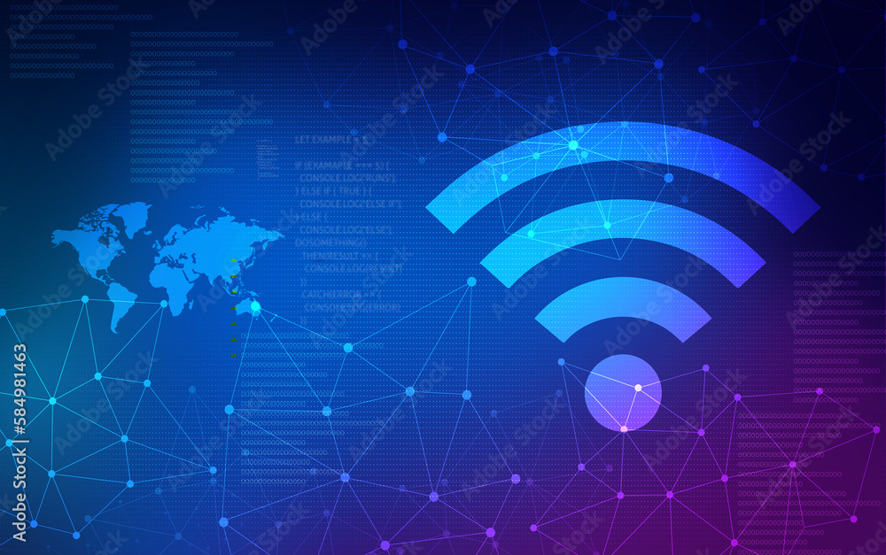 Wi Fi symbol, wireless networking, digital technology background ...