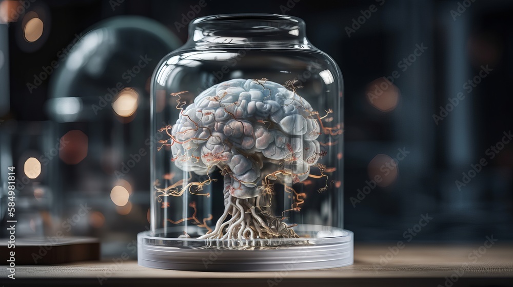 ?AI brain concept image, neurons inside hermetic glass storage, AI ...