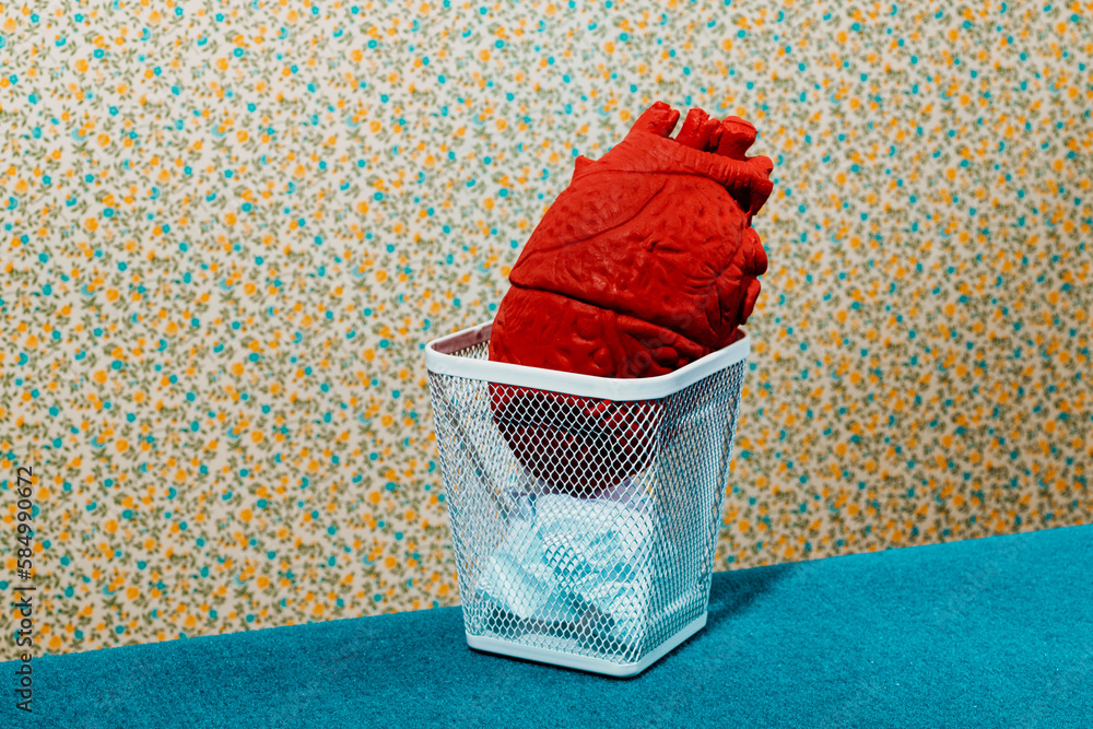 fake human heart in a trash can Stock Photo | Adobe Stock