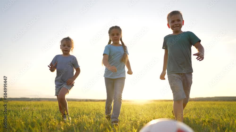 Happy children run in summer park. Active healthy lifestyle. Children ...