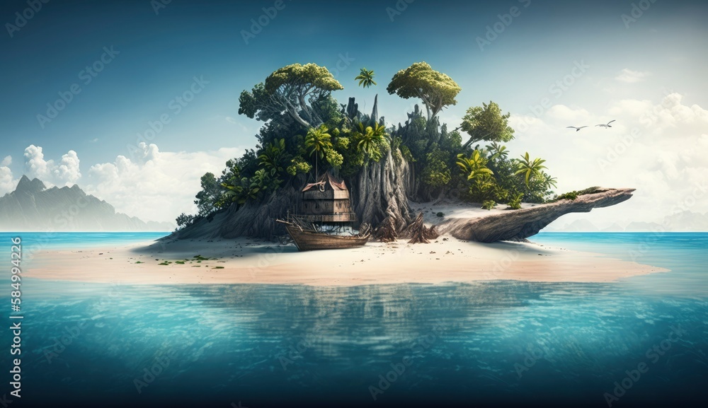 Vacation on a deserted island in the tropics, Generate Ai Stock ...
