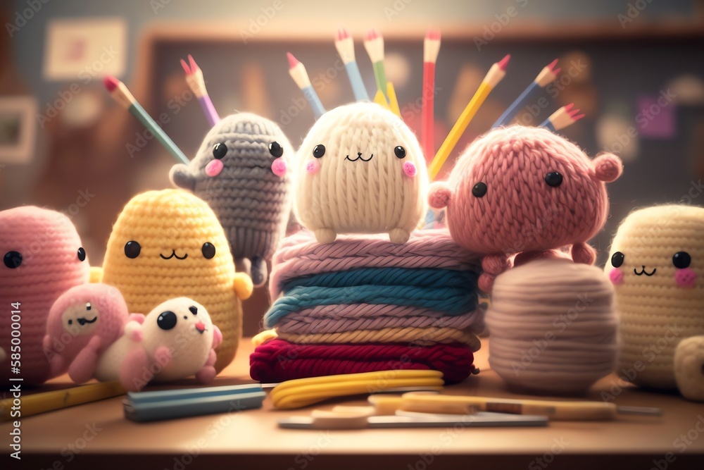 knitting art kawaii cute character school, lesson, bakc to shool Stock ...