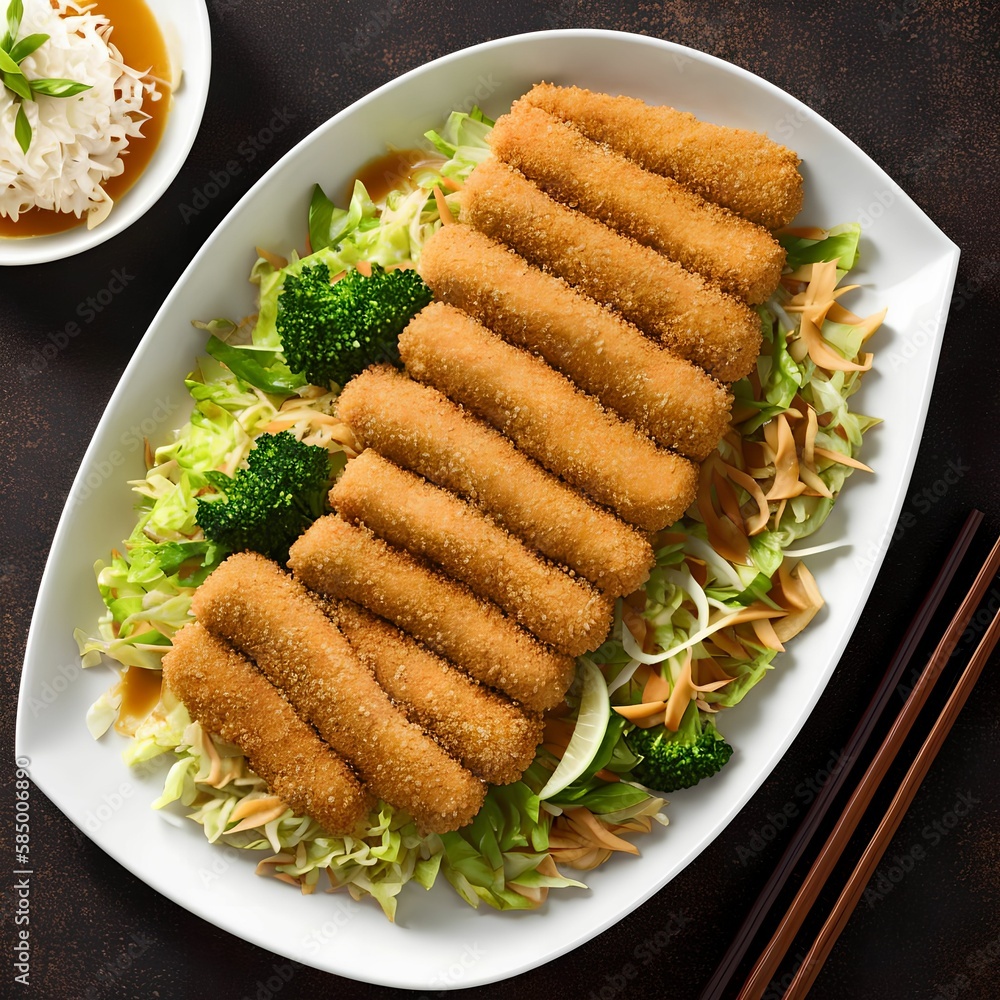 Japanese Chicken Katsu with Cabbage, generative art by A.I. ilustração ...