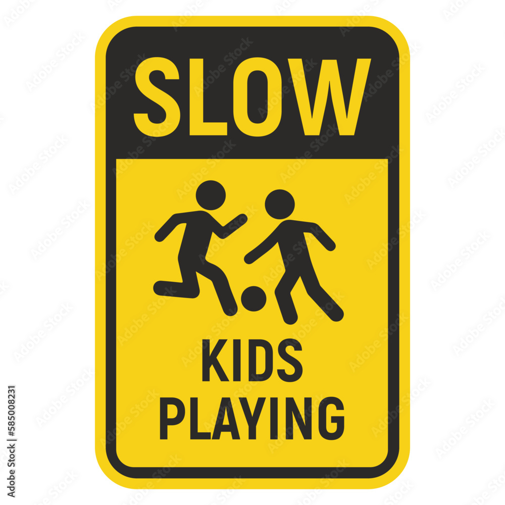 Slow Sign: Kids Playing. Isolated Vector Road Board Sign. Stock Vector ...
