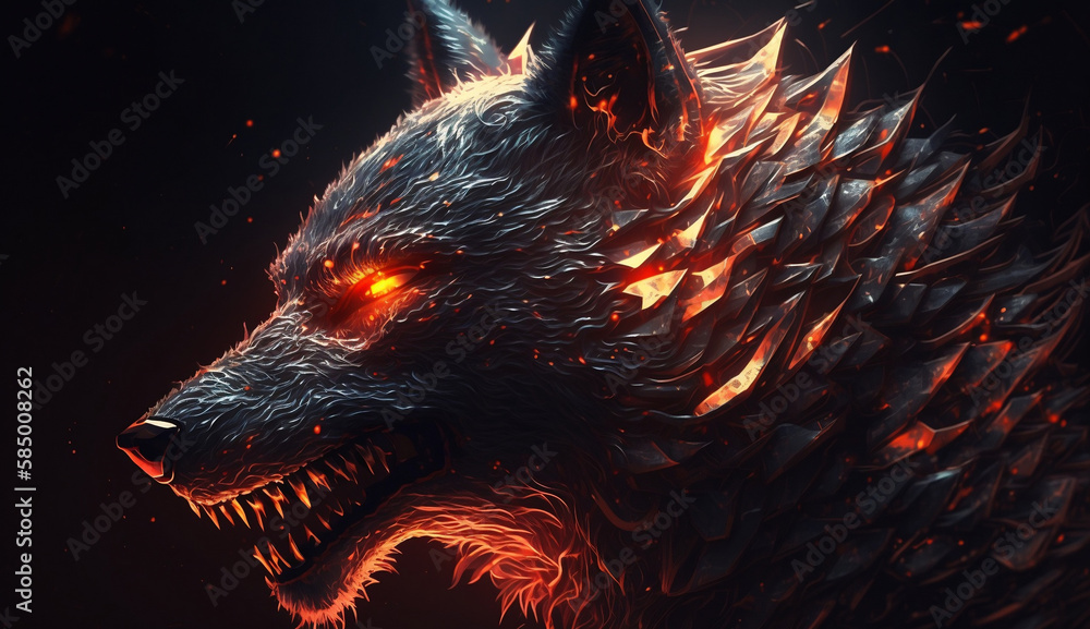 wolf in the fire (created by AI) Stock Illustration | Adobe Stock