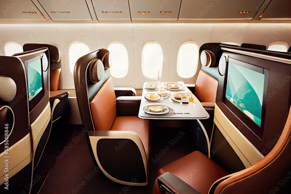 business-class cabin with luxurious leather seats, full entertainment ...