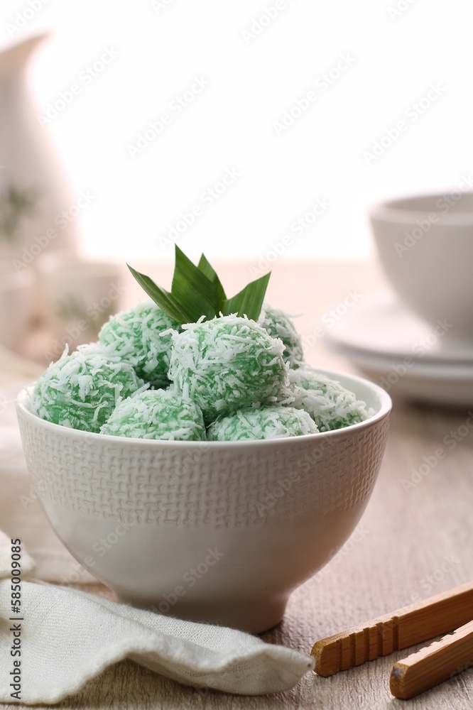 Klepon or kelepon, is a snack of sweet rice cake balls filled with ...