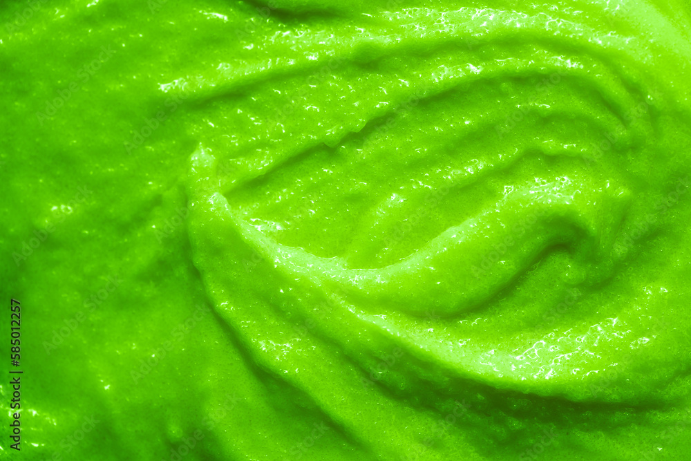Baby food, vegetable puree close-up. Green mashed broccoli, spinach and ...