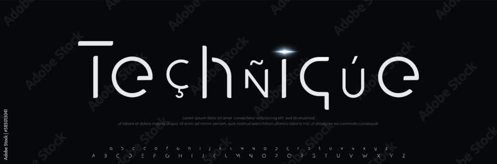 Technique, Modern minimalistic alphabet multilingual letters numbers ...