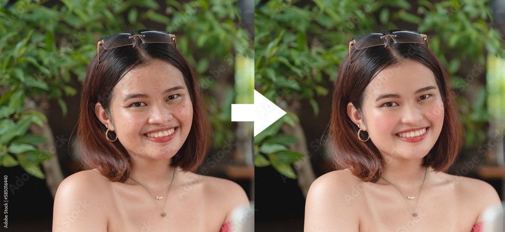 Example of Beauty AI filter application. A photo of a woman with ...
