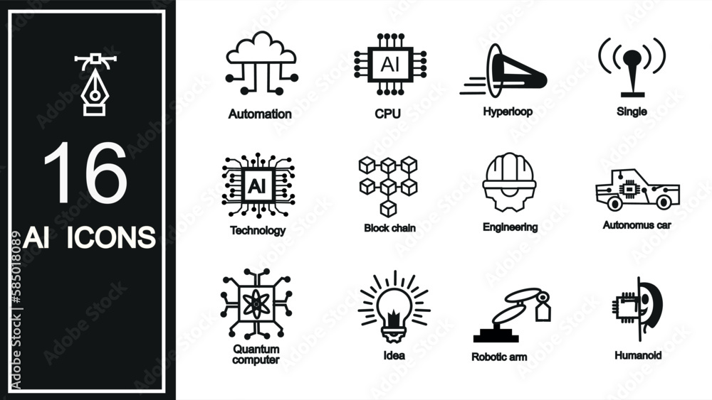 Artificial intelligence icon set in flat style, machine learning, smart ...