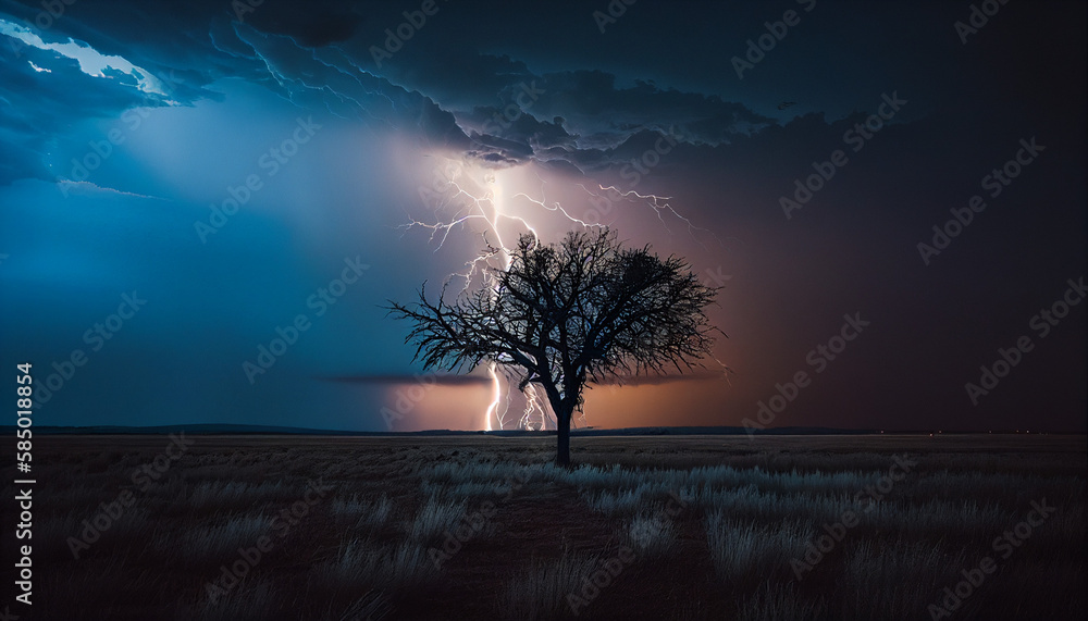 Lightning, thunder cloud dark over the tree created with Generative AI ...