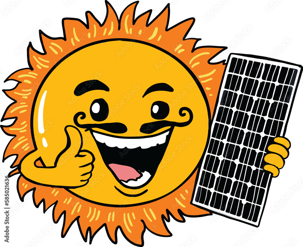cartoon solar panels with sun Stock Illustration | Adobe Stock