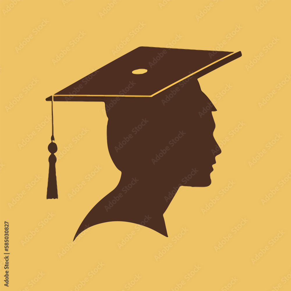 Graduate silhouette with a graduation cap on the head . Concept for ...