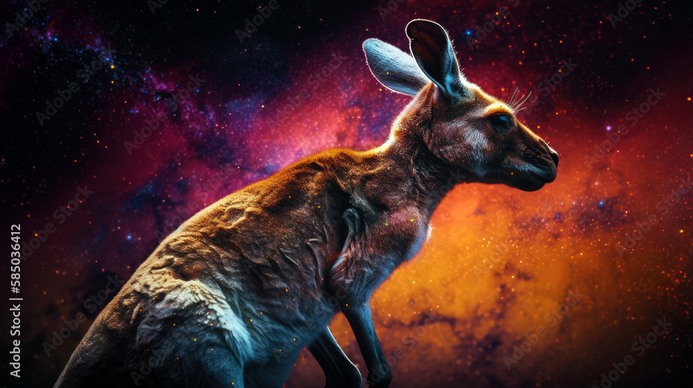 A celestial kangaroo, its body alive with the colors of a supernova ...