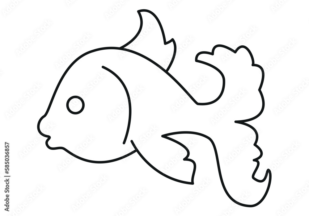 aquarium fish - cartoon simple outline schematic black and white vector ...
