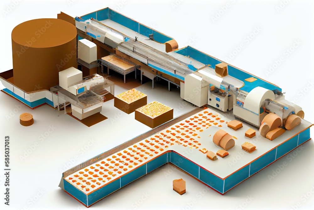 food factory, with conveyor belt system and assembly line for mass ...